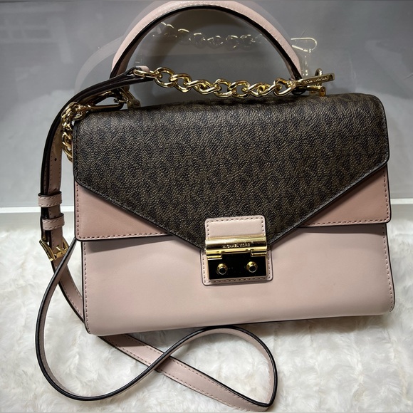 Michael Kors | Bags | Michael Kors Pink And Logo Sloan Satchel ...